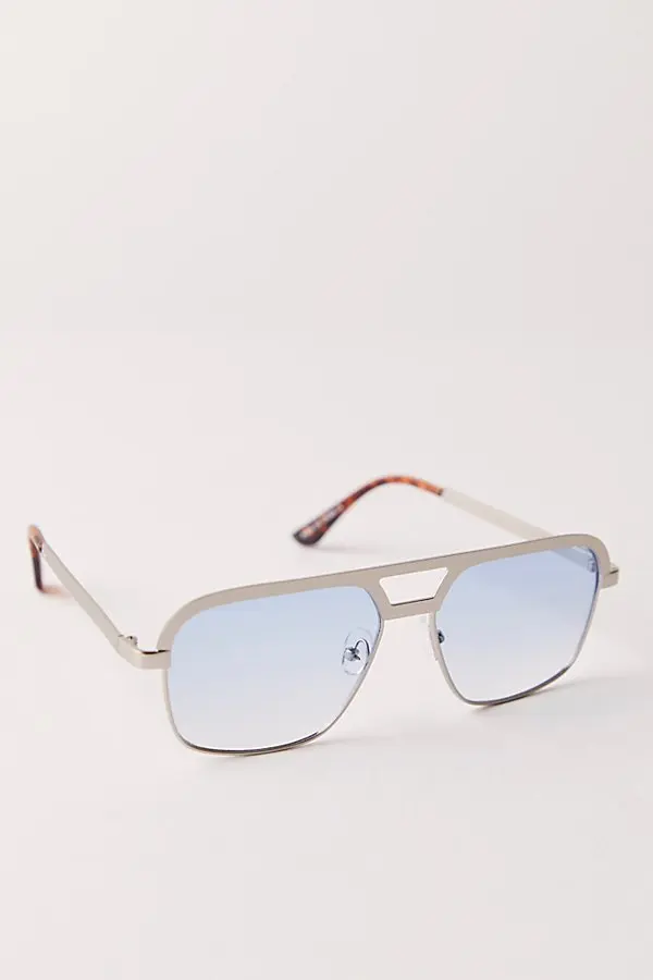 Free People Metal Aviator Sunglasses - Silver/Blue  display picture 3