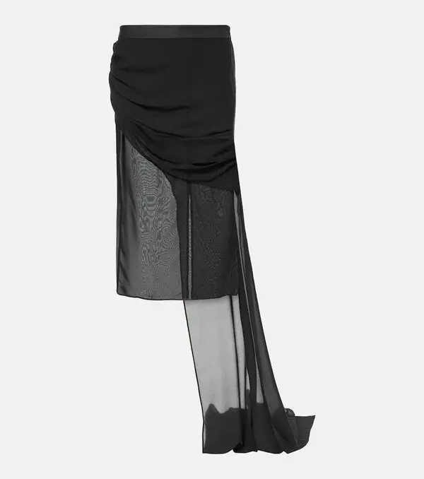 DIDU Draped Chiffon Midi Skirt - Black