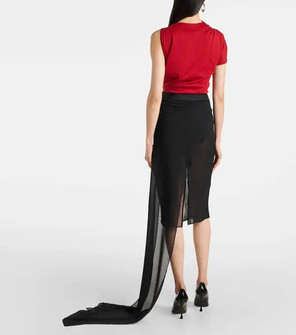 DIDU Draped Chiffon Midi Skirt