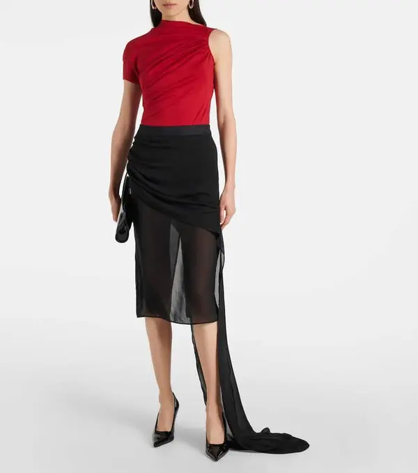 DIDU Draped Chiffon Midi Skirt