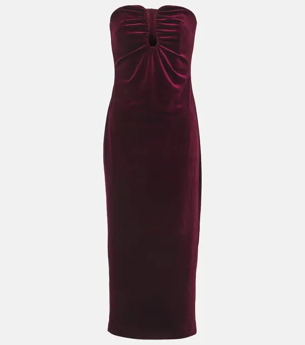 SELF-PORTRAIT Strapless Velvet Midi Dress
