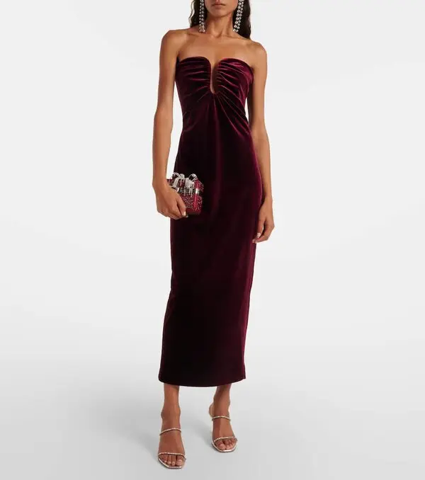 SELF-PORTRAIT Strapless Velvet Midi Dress
