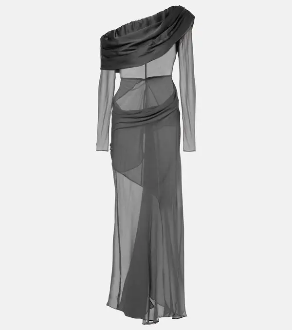 Christopher Esber Asymmetric Sheer Silk Maxi Dress