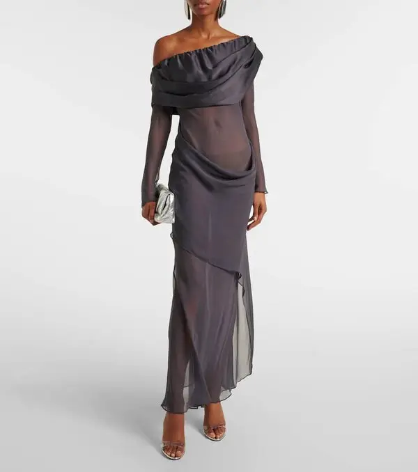 Christopher Esber Asymmetric Sheer Silk Maxi Dress