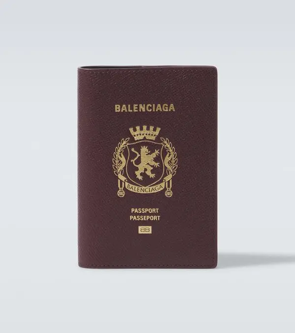 Balenciaga Logo Leather Passport Holder - Burgundy