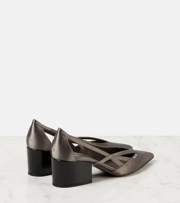 Prada Pointy 55 Cutout Satin Pumps - Grey