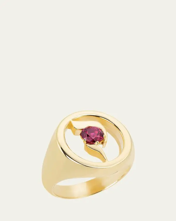 PROCACCIA JEWELRY 18k Hebrew Quf Initial Ruby Signet Ring - Gold