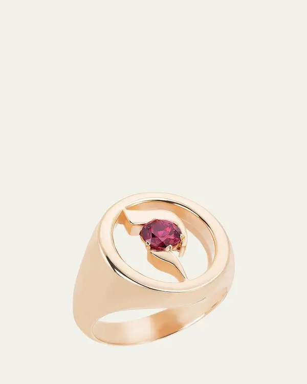 PROCACCIA JEWELRY 18k Hebrew Quf Initial Ruby Signet Ring - Rose Gold