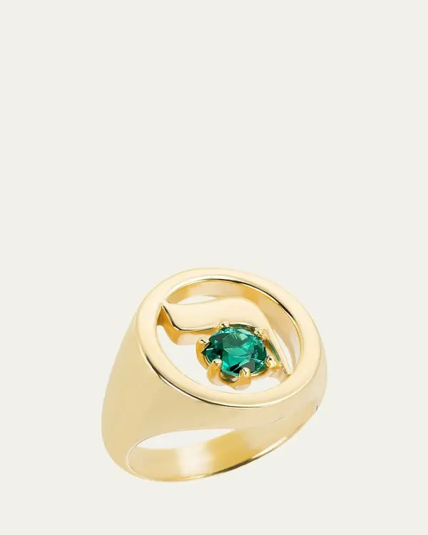 PROCACCIA JEWELRY 18k Hebrew Resh Initial Emerald Signet Ring - Gold