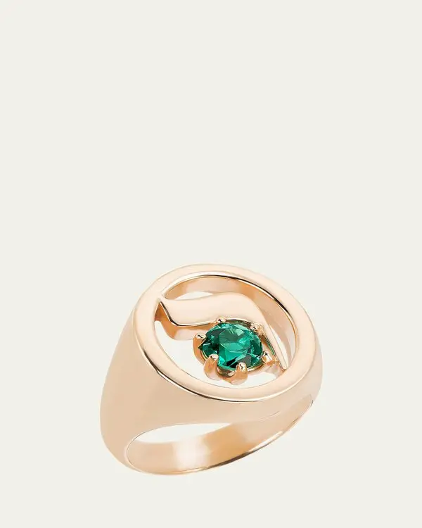 PROCACCIA JEWELRY 18k Hebrew Resh Initial Emerald Signet Ring - Rose Gold