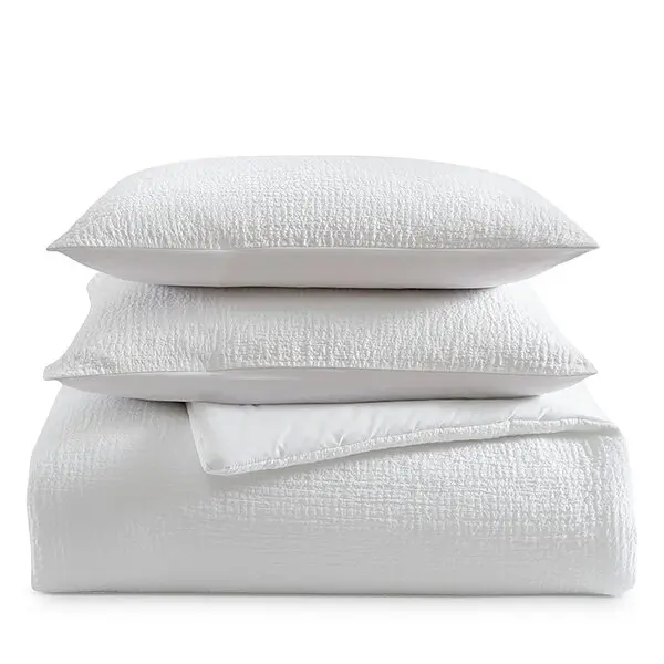 Vera Wang Puckered Textured Cotton 3 Piece Duvet Cover Set - White
