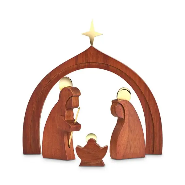 NAMBE Wooden Holy Family With Creche Figurines, Set Of 4 - Brown