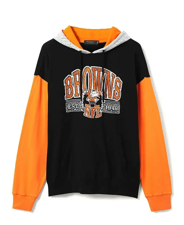 Junk Food Clothing Nfl Cleveland Browns Tri-color Block Hoodie - Midnight/orange/heather Grey