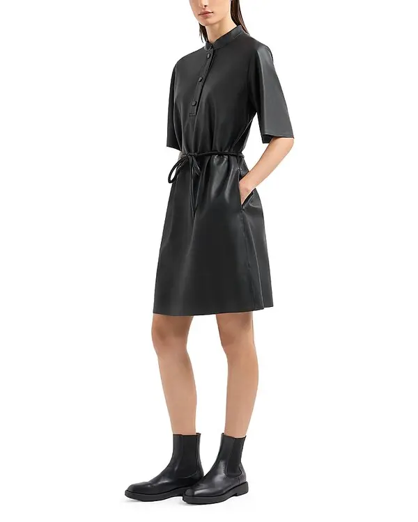 Emporio Armani Leather Belted Shirt Dress In Solid Black - 50% Off |  Editorialist