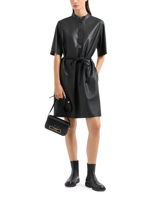 knee length dresses for ladies Emporio Armani Long Sleeve Leather Mini Dress Black Size 50 NEW – Celebrity  Owned main image 1
