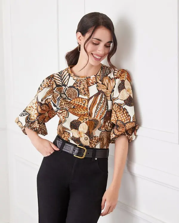 Karen Kane Puff Sleeved Button Front Top