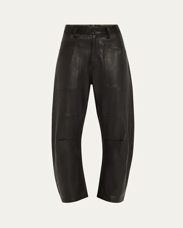 NILI LOTAN Shon Barrel Leather Pants - Black