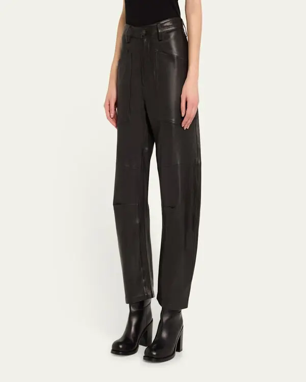 NILI LOTAN Shon Barrel Leather Pants - Black