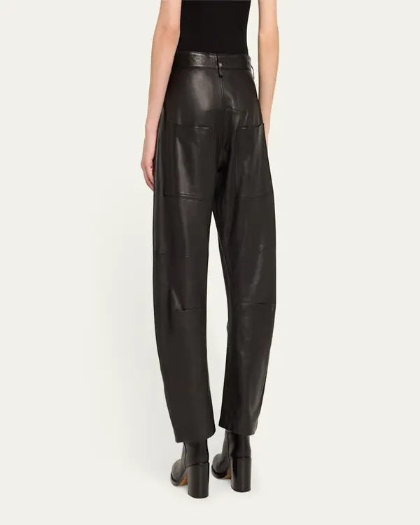NILI LOTAN Shon Barrel Leather Pants - Black