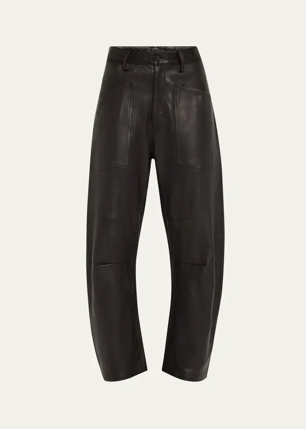 NILI LOTAN Shon Barrel Leather Pants - Black