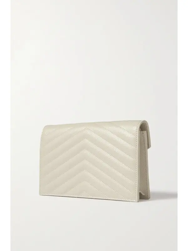 Saint Laurent Cassandre Matelassé Textured-leather Chain Wallet - Neutrals
