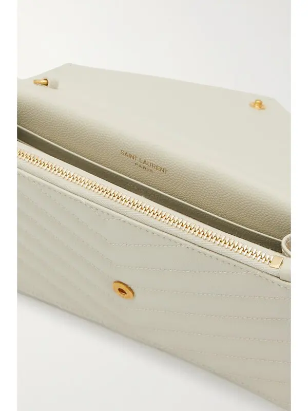 Saint Laurent Cassandre Matelassé Textured-leather Chain Wallet - Neutrals