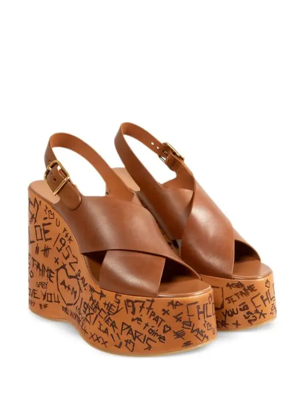 Chloé Maxime Leather Wedge Sandals - Brown