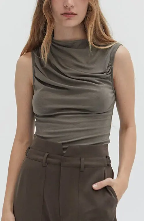 CRESCENT Sleeveless Shirred Knit Top