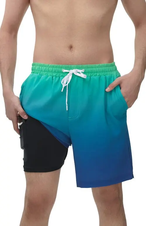 ROKKA&ROLLA Compression Liner Stretch Swim Trunks Upf 50 - Emerald Bay