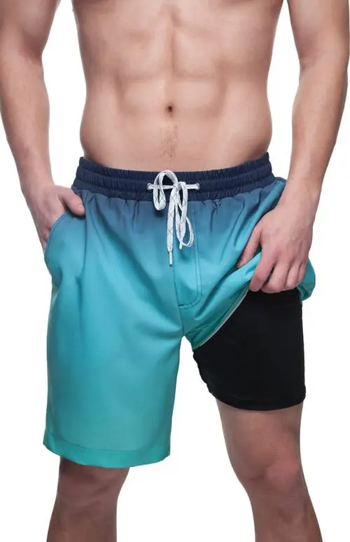 ROKKA&ROLLA Compression Liner Stretch Swim Trunks Upf 50 - Sea Blue Gradient