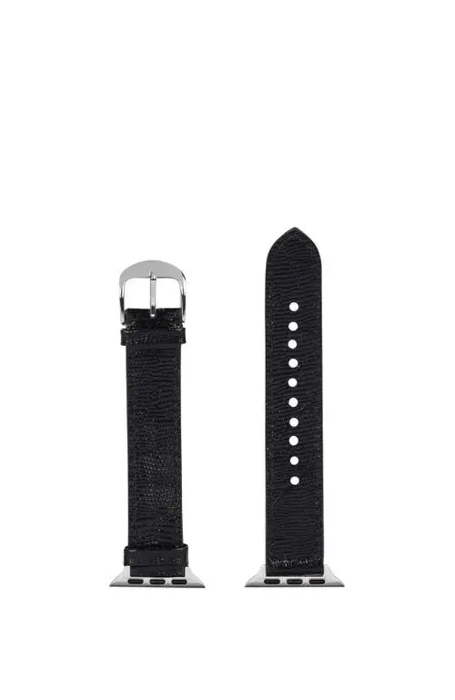 HYER GOODS Upcycled Leather Apple Watch Band - Black Lizard/ Silver