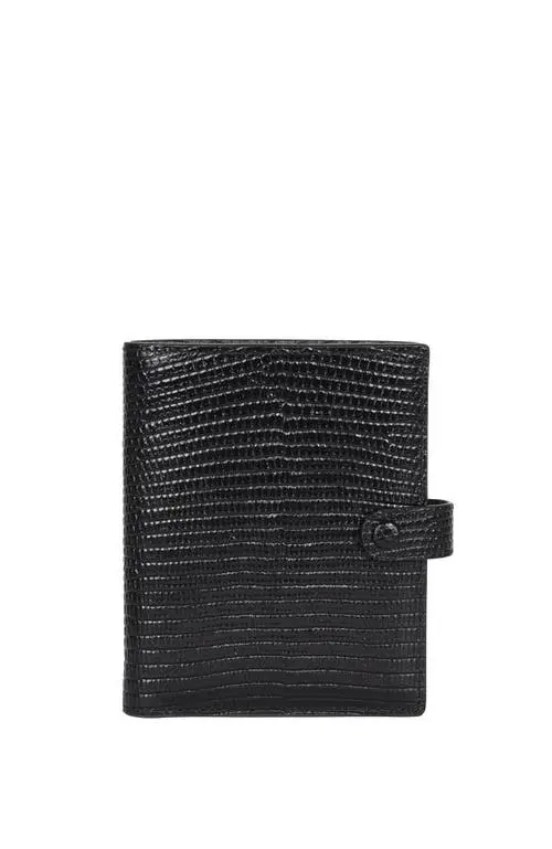 HYER GOODS Upcycled Leather Passport Wallet With Zipper Coin Pocket - Black Lizard