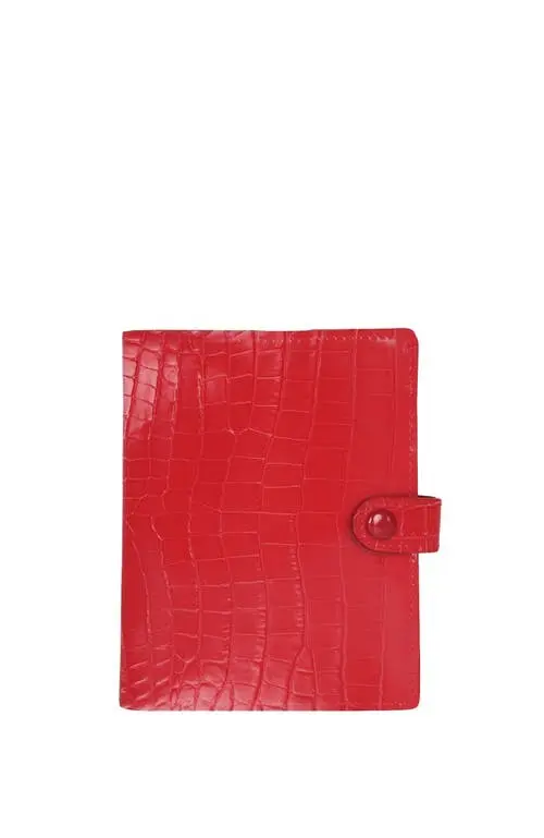 HYER GOODS Upcycled Leather Passport Wallet With Zipper Coin Pocket - Bright Red Croco