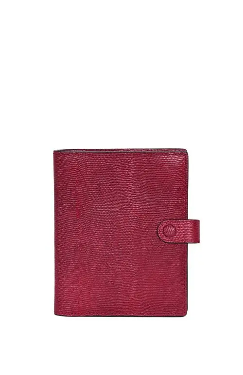 HYER GOODS Upcycled Leather Passport Wallet With Zipper Coin Pocket - Cherry Red Lizard