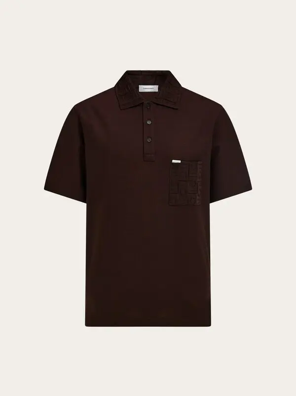 FERRAGAMO V-neck Polo With Jacquard Pocket Detail - Brown