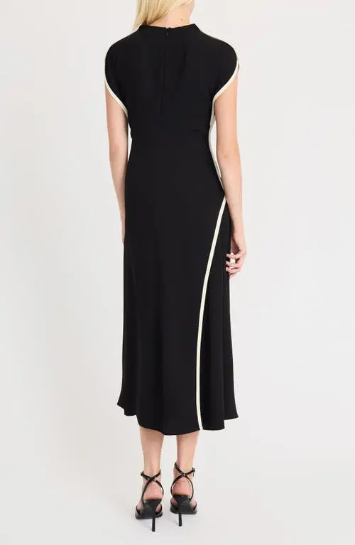 LUXELY Drape Contrast Trim Midi Dress
