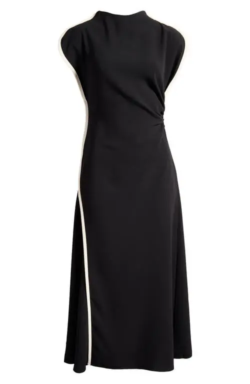 LUXELY Drape Contrast Trim Midi Dress