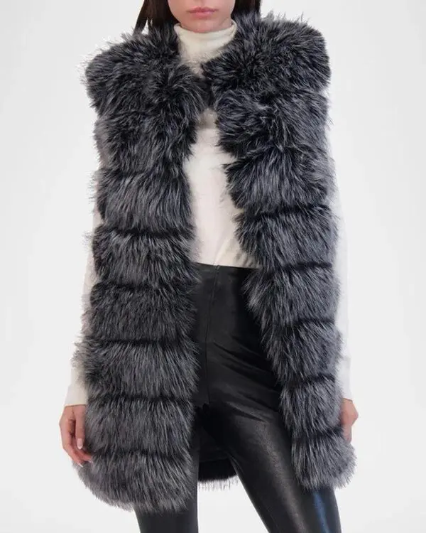 Theia Fox-like Faux Fur Vest - Silver