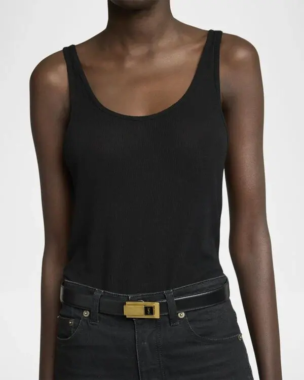 Saint Laurent Skinny Leather Belt - Black