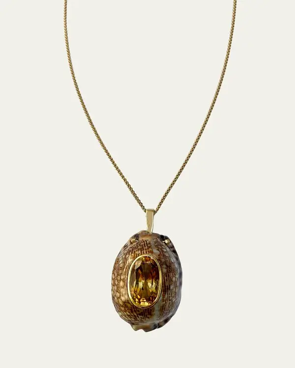 HAUTE VICTOIRE 14k Gold Shell And Citrine Pendant Necklace