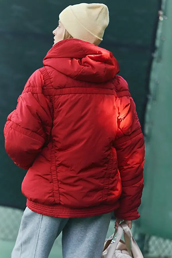 FREE PEOPLE MOVEMENT Goji Berry Red  Puffer backpack- Goji Berry Free People Right Trek Backpack Puffer Hooded Zip Drawcords  main image 2