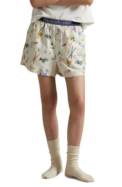 Polo Ralph Lauren Print Cotton Boxer Pajama Shorts - Travel Ski Prnt