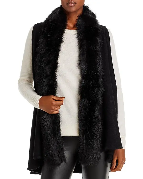 Surell Faux Fur Trimmed Knit Vest - Black