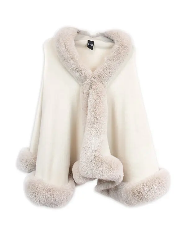 Surell Faux Fur Trim Poncho - Cream