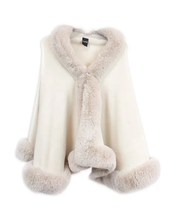 Surell Faux Fur Trim Poncho - Cream