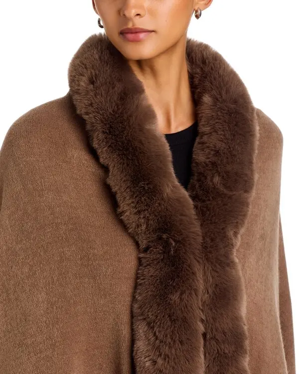 Surell Faux Fur Trim Poncho - Mushroom