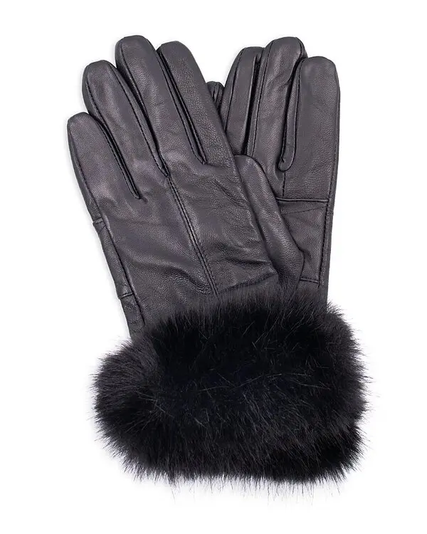 Surell Leather Gloves With Faux Fur Trim - Black/black