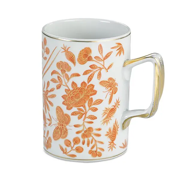 MOTTAHEDEH Sacred Bird & Butterfly Orange Mug - Orange White