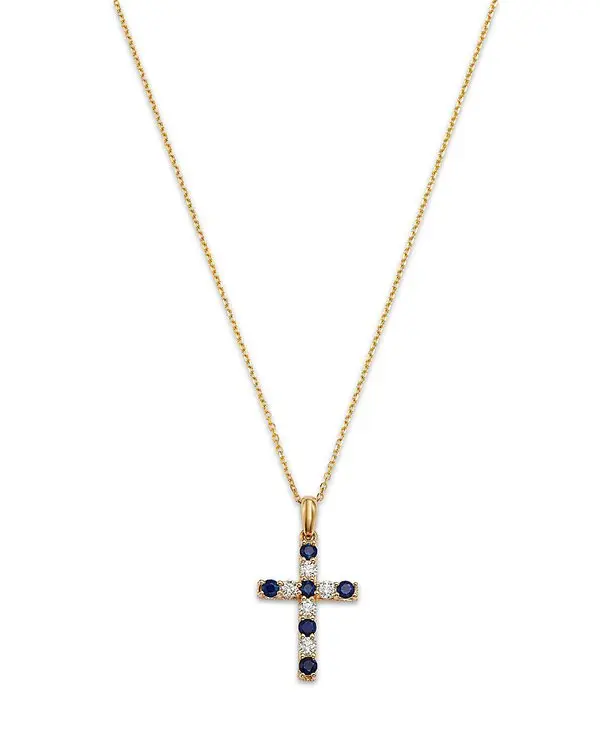 Bloomingdale'S Sapphire And Diamond Cross Pendant - Blue/gold