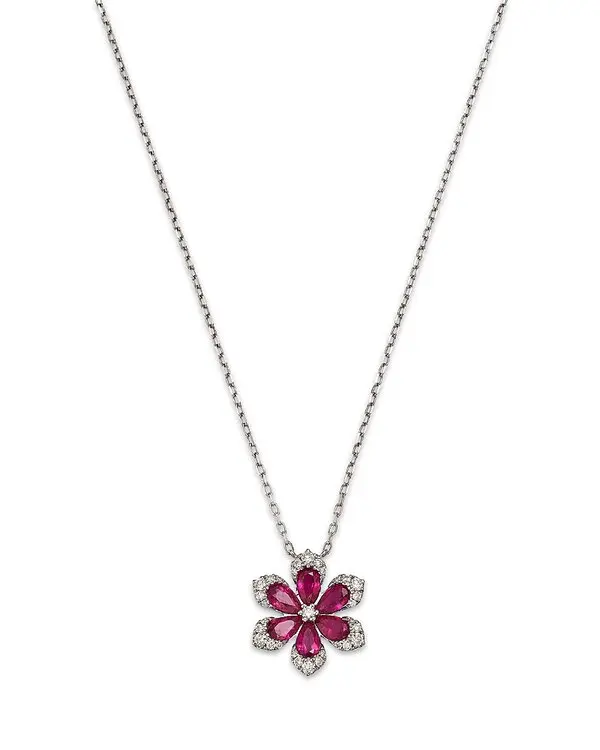 Bloomingdale'S Ruby And Diamond Flower Pendant Necklace - Pink/white